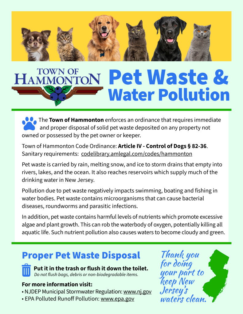 PSA: Hammonton Pet Waste & Water Pollution – Town of Hammonton
